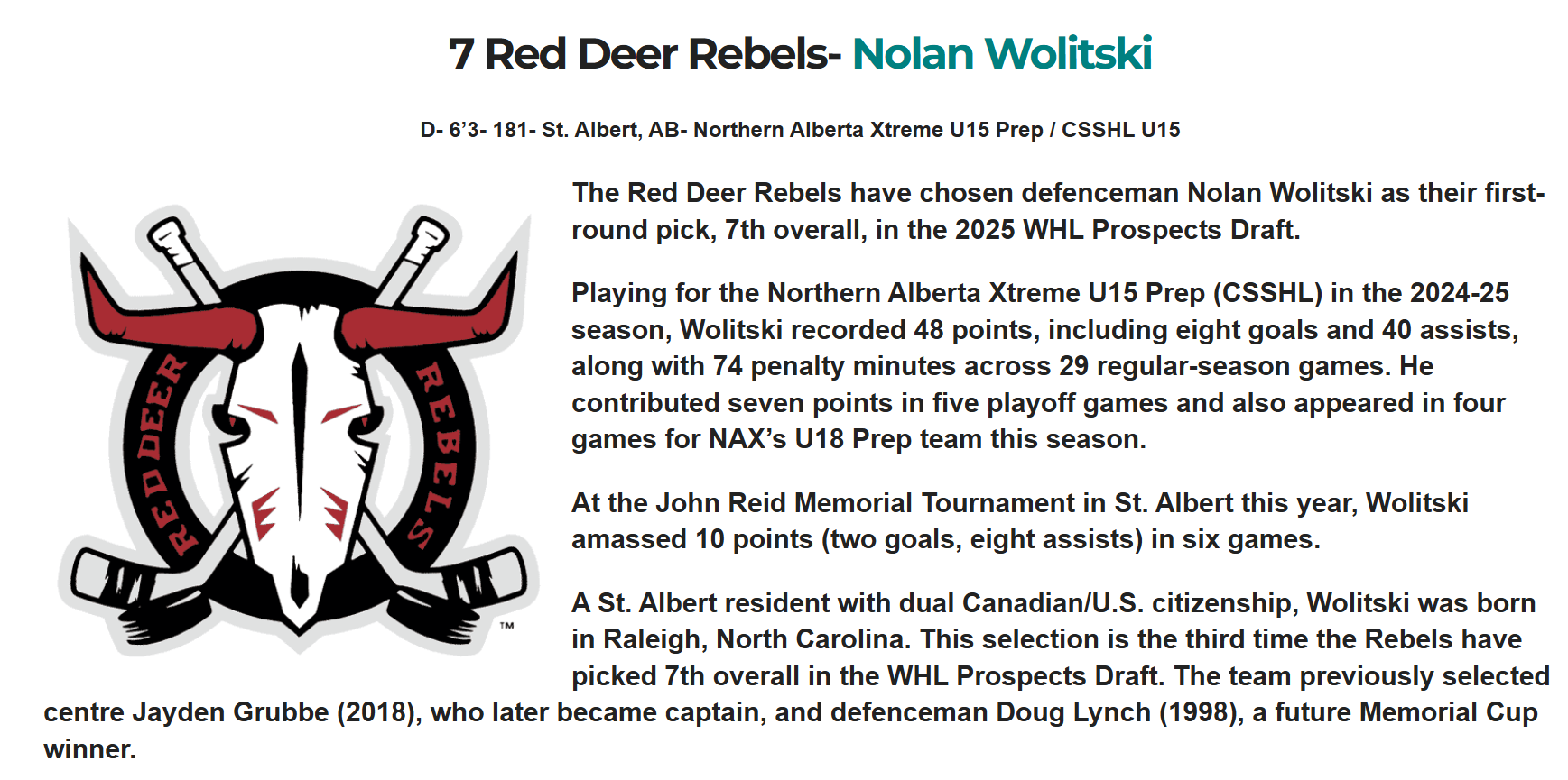 Red Deer Rebels 2025 Bantam Draft Picks - BPB Hockey Blog